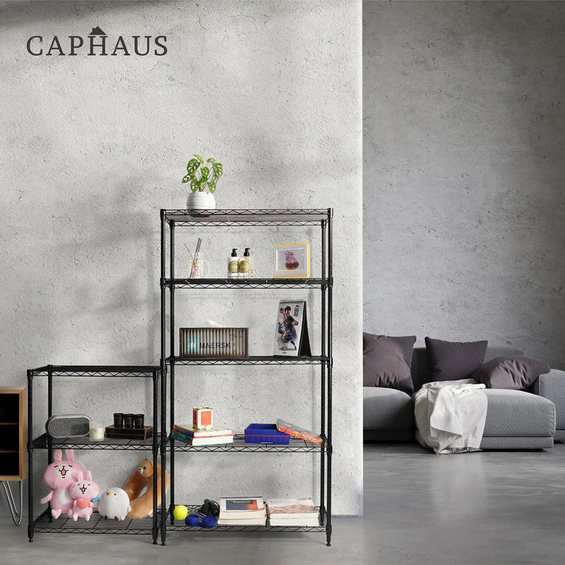CAPHAUS 3-Tier Adjustable Height Wire Shelving Unit, Storage Shelf, 3-Tier Without Wheels, Black ...